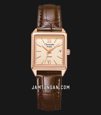 Christophe Arden CA 2003 LD LRGLNBO Ladies Rose Gold Dial Brown Leather ...