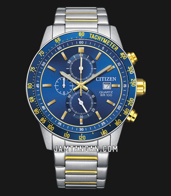 Citizen Chronograph AN3684-59L Men Blue Dial Dual Tone Stainless Steel ...