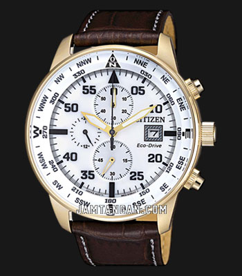 Citizen Eco Drive CA0693-12A Men Chronograph White Dial Brown Leather ...