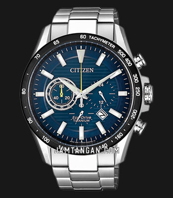 Citizen Chronograph CA4444-82L Men Eco Drive Blue Dial Super Titanium ...