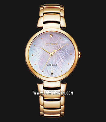 Citizen L EM0853-81Y Eco-Drive Mother Of Pearl Dial Rose Gold Stainless ...