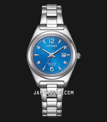Citizen Eco Drive EW2601-81L Lady Super Titanium Blue Dial Titanium Strap | JAMTANGAN.COM
