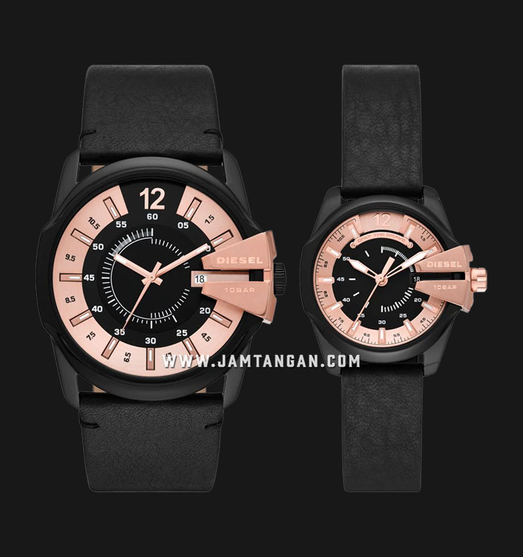Diesel Master Chief DZ1977SET Couple Dual Color Dial Black Leather ...