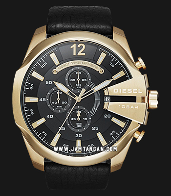 Diesel Mega Chief DZ4344 Chronograph Men Black Dial Black Leather Strap ...