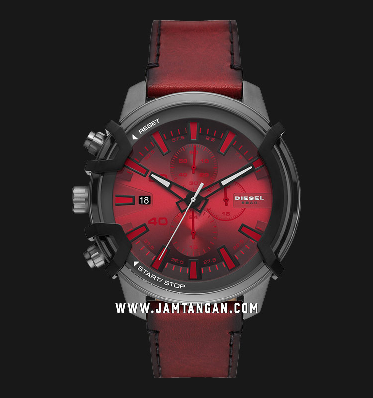 Diesel Griffed DZ4594 Chronograph Red Dial Red Leather Strap ...