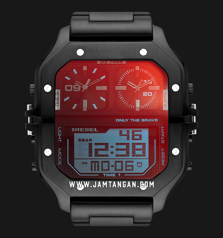 Diesel Clasher DZ7455 Digital Analog Dial Black Stainless Steel Strap ...