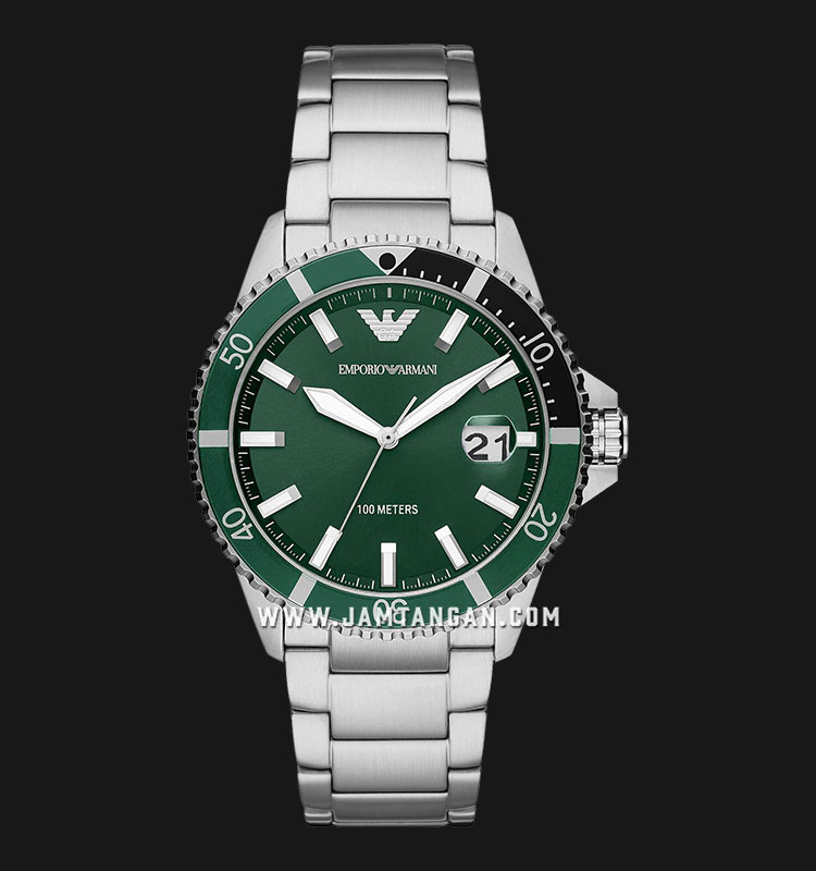 Emporio Armani AR11338 Men Green Dial Silver Stainless Steel Strap | Jamtangan.com
