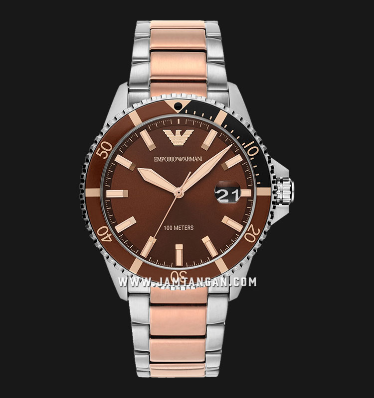 Emporio Armani AR11340 Men Brown Dial Two Tone Stainless Steel Strap ...