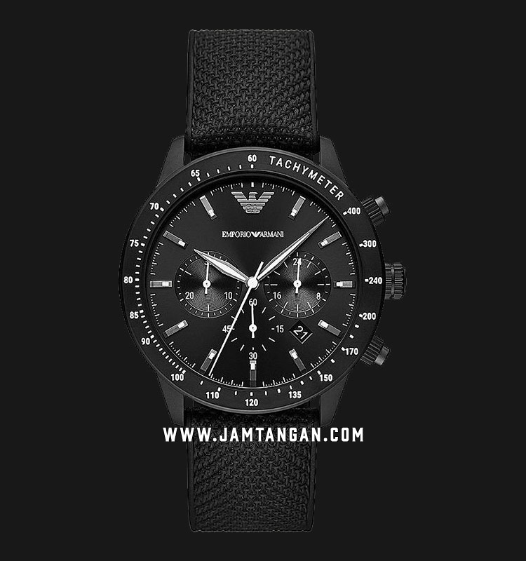 Emporio Armani Chronograph AR11453 Men Black Dial Black Fabric Strap ...