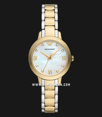 Emporio Armani AR11513 White Mother Of Pearl Dial Dual Tone Stainless ...