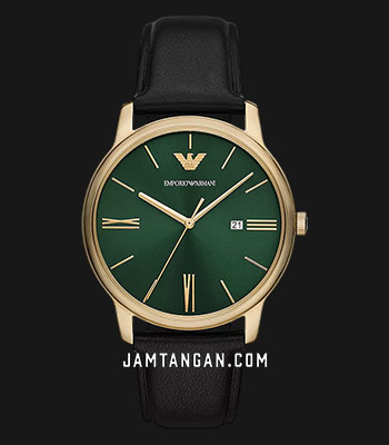 Emporio Armani AR11601 Men Green Dial Black Leather Strap | Jamtangan.com