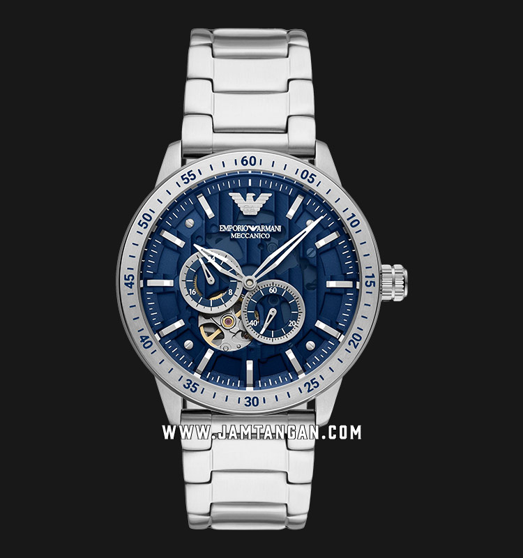 Emporio Armani Automatic AR60052 Meccanico Men Open Heart Blue Dial Stainless Steel Strap ...
