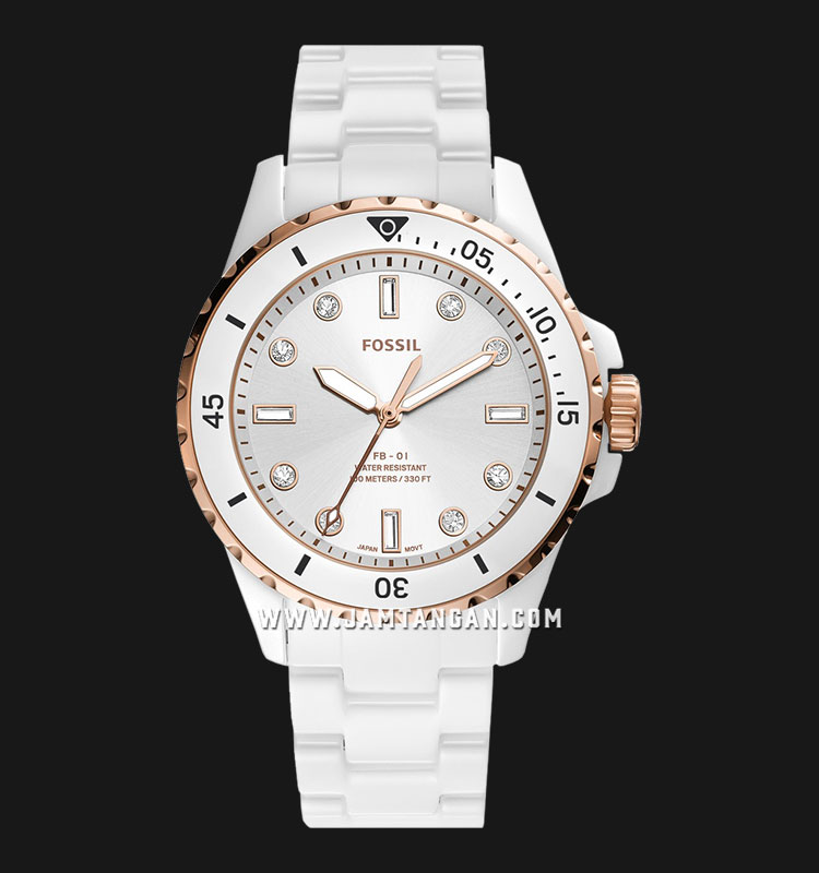 Fossil FB-01 CE1107 Ladies White Dial White Ceramic Strap | Jamtangan.com
