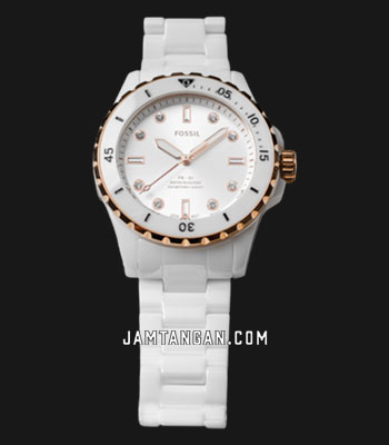 Fossil FB-01 CE1107 Ladies White Dial White Ceramic Strap | Jamtangan.com