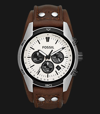 Fossil CH2890 Coachman Chronograph White Dial Brown Leather Strap ...