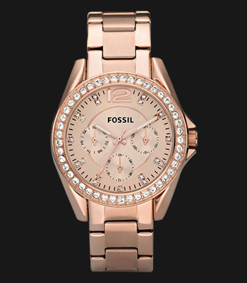 Fossil Riley ES2811 Multifunction Rose Gold Dial Rose Gold Stainless ...