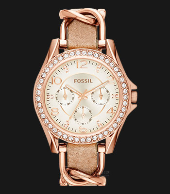 Fossil Riley ES3466 Sand Dial Bone Leather Strap | Jamtangan.com