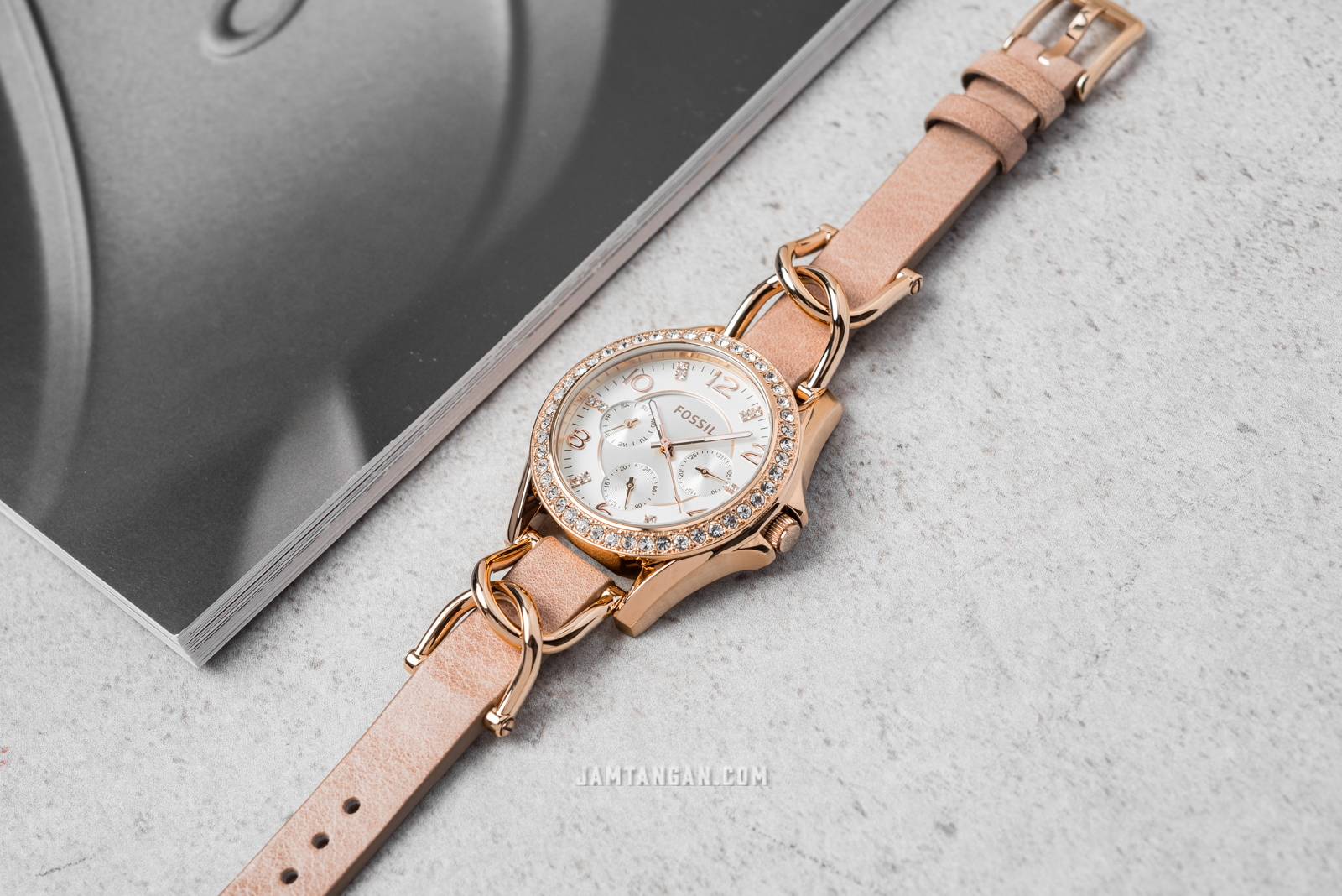 Fossil Riley ES3466 Sand Dial Bone Leather Strap | Jamtangan.com