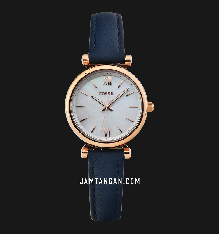 Fossil Carlie ES4502 Mini Mother of Pearl Dial Blue Navy Leather Strap ...