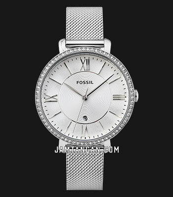 Fossil Jacqueline ES4627 Crystal Silver Dial Mesh Strap | JAMTANGAN.COM
