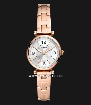 Fossil Carlie ES5202 Ladies Silver Dial Rose Gold Stainless Steel Strap ...