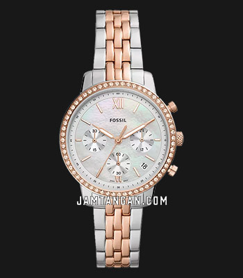 Fossil Neutra ES5279 Chronograph White Mother Of Pearl Dial Dual Tone ...