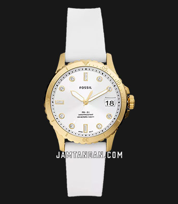 Fossil FB-01 ES5286 Ladies Silver Dial White Silicone Strap | Jamtangan.com