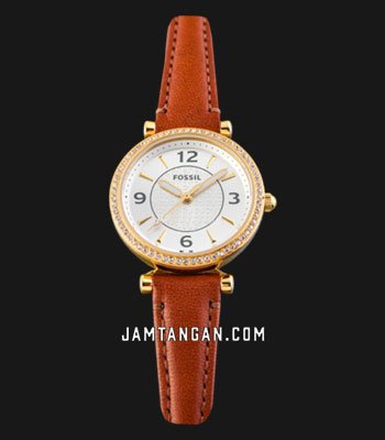 Fossil Carlie ES5297 Ladies Silver Dial Brown Leather Strap | JAMTANGAN.COM