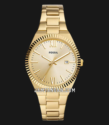 Fossil Scarlette ES5299 Ladies Gold Dial Gold Stainless Steel Strap ...