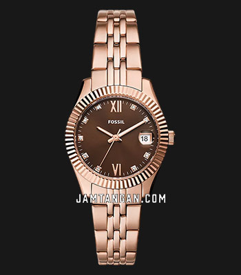 Fossil Scarlette ES5324 Ladies Brown Dial Rose Gold Stainless Steel ...