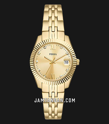 Fossil Scarlette ES5338 Ladies Gold Dial Gold Stainless Steel Strap ...