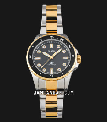 Fossil Blue Dive ES5349 Ladies Black Dial Dual Tone Stainless Steel ...