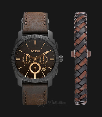 Fossil Machine FS5251SET Chronograph Dark Brown Dial Brown Leather ...