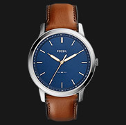 Fossil Minimalist FS5304 Men Blue Dial Light Brown Leather Strap ...