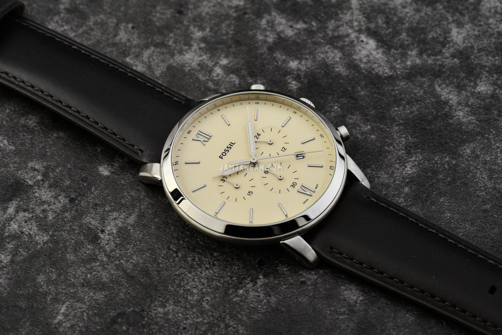 Fossil Neutra FS5380 Chronograph Men Beige Dial Brown Leather Strap ...