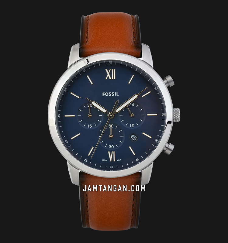 Fossil Neutra FS5453 Chronograph Blue Dial Brown Leather Strap ...