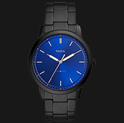 Fossil Minimalist FS5693 Blue Dial Black Stainless Steel Strap ...