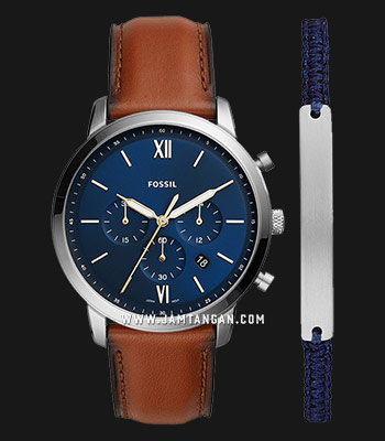 Fossil Neutra FS5708SET Chronograph Men Blue Dial Brown Leather Strap ...