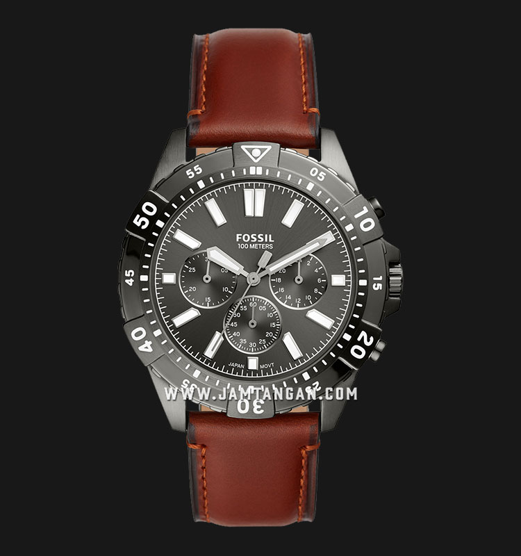 Fossil Garrett FS5770 Chronograph Men Gray Dial Brown Leather Strap ...