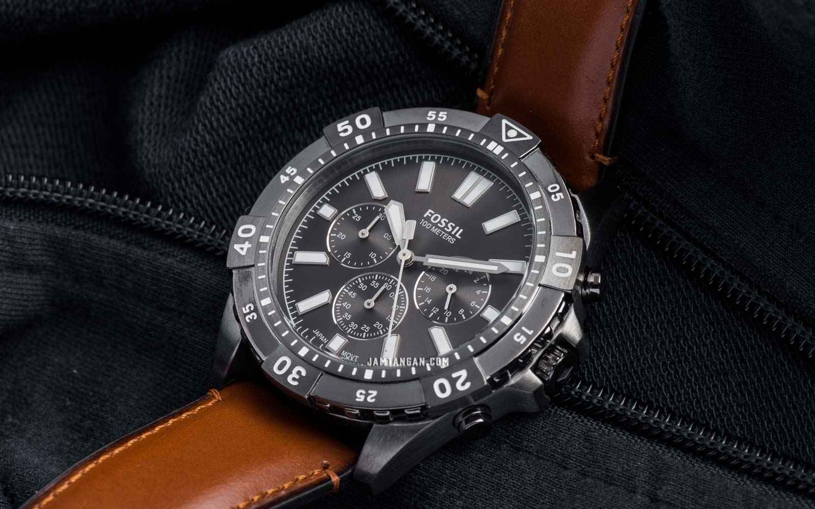 Fossil Garrett FS5770 Chronograph Men Gray Dial Brown Leather Strap ...