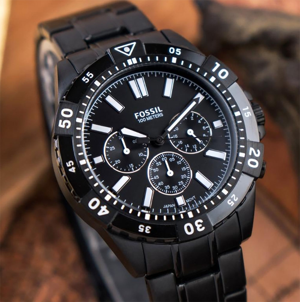 Fossil Garrett FS5773 Chronograph Men Black Dial Black Stainless Steel ...