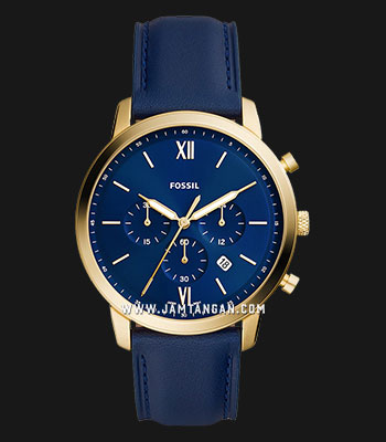 Fossil Neutra FS5790 Chronograph Men Blue Dial Navy Leather Strap ...