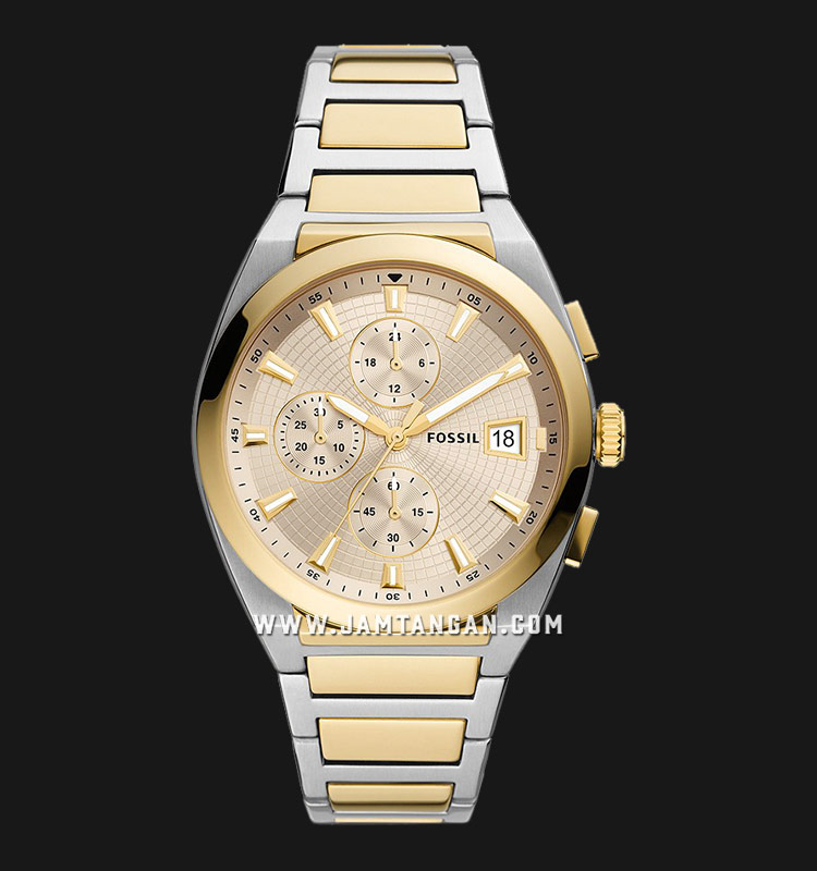 Fossil Everett FS5796 Men Cream Dial Dual Tone Stainless Steel Strap ...