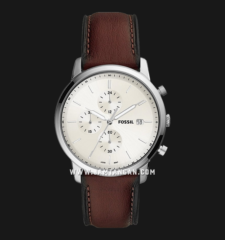 Fossil Minimalist FS5849 Chronograph Cream Dial Brown Leather Strap ...