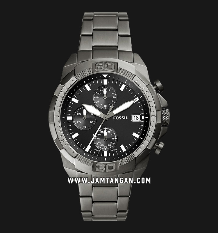 Fossil Bronson FS5852 Chronograph Black Dial Grey Stainless Steel Strap ...
