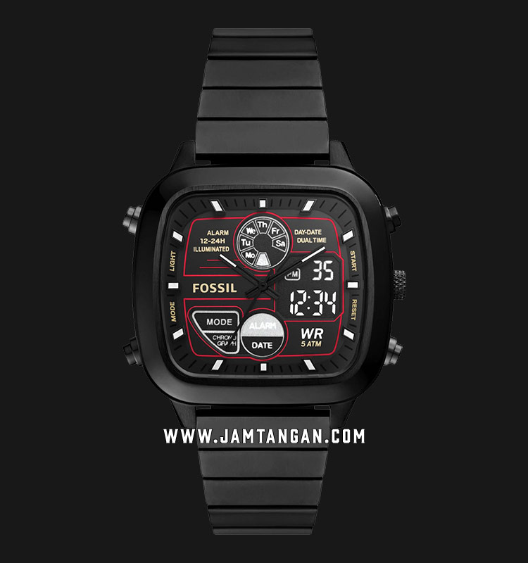 Fossil Retro FS5891 Chronograph Men Digital Analog Dial Black Stainless ...