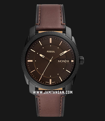 Fossil Machine FS5901 Men Dark Brown Dial Dark Brown Leather Strap ...