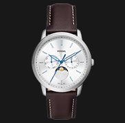 Fossil Neutra FS5905 Moonphase Men Silver Dial Dark Brown Leather Strap ...