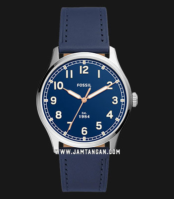 Fossil Dayliner FS5924 Men Blue Dial Blue Navy Leather Strap ...