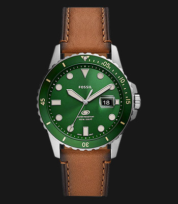 Fossil Blue FS5946 Men Green Dial Tan Eco Leather Strap | Jamtangan.com